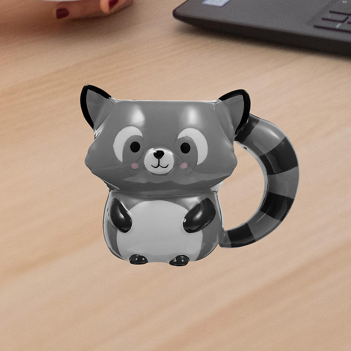 Luxshiny Cute Ceramic Coffee Mug 3D Raccoon Mug Tea Cup Hand Painted Animal Coffee Cappuccino Latte Cup Drinking Cups Milk Cups with Handle for Christmas Birthday Gift Grey