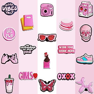 IOKUKI 35 PCS Pink Shoe Charm for Girls Women, Aesthetic Shoe Decoration Charms for Clog Slides Sandals, Pink Party Favors