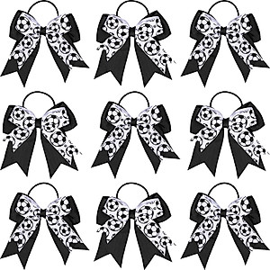 10 Hair Accessories - Soccer Hair Bows, Elastic Ponytail Holders, and Sport Hair Ties for Girls Players and Teams (Black and White)