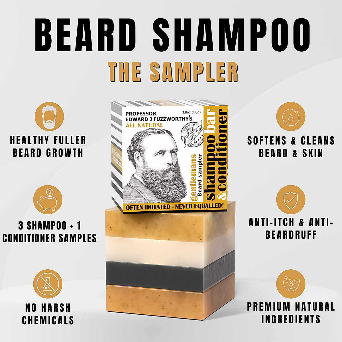 Professor Fuzzworthy's Beard & Hair Shampoo & Conditioner Bar Sampler Kit with All Natural Oils From Tasmania Australia