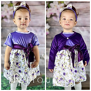 fioukiay 3-6 Months Baby Girls Dress and Velvet Cardigan Sets Infant Girls Casual Floral Print Fall Dresses Winter with Headband