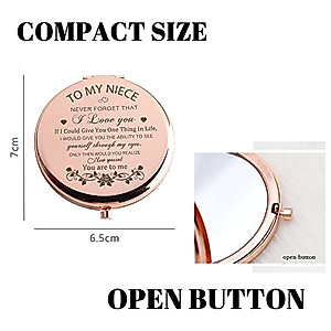 GAOLZIUY Niece Gifts Compact Mirror for Niece from Aunt, Rose Gold Niece Compact Mirror, Birthday Gifts for Niece from Aunt Uncle for Niece’s Birthday, Graduation Wedding Anniversary Christmas