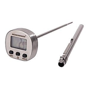 MEASUREMAN Digital Instant Read Meat Thermometer 304 Stainless Steel case and 5" Probe,Back Entry, Hold, on/Off, C/F, Stainless Steel Pocket and Clip, Battery Powered, -58-572F/C