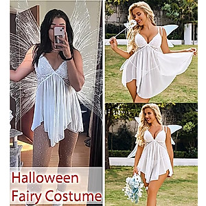 Avidlove Bridal Lingerie for Women Lace Babydoll Sleepwear V Neck Boudoir Outfits Wedding Lingerie for Bride(White,M)