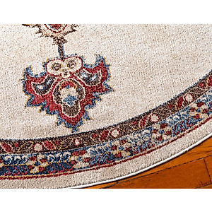 Unique Loom Utopia Collection Traditional Classic Vintage Inspired Area Rug with Warm Hues, 7' Round, Cream/Blue