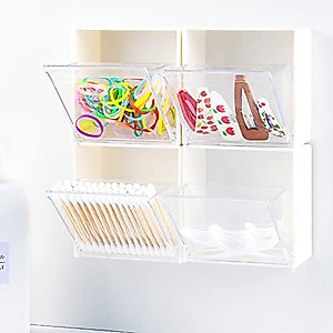 VALINK Holder Dispenser for Cotton Ball, Wall-mounted Flip-top Organizer Multifunctional No Drilling Cotton Buds & Make Up Pad Dispenser for Home & Office (1PC/3PCs)