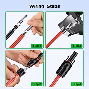 Bateria Power 20FT 10AWG(6mm²) Solar Panel Extension Cable, with Female and Male Connectors and Extra Free Spanners, Solar Panel Adaptor Kit Tool(20FT Red + 20FT Black)