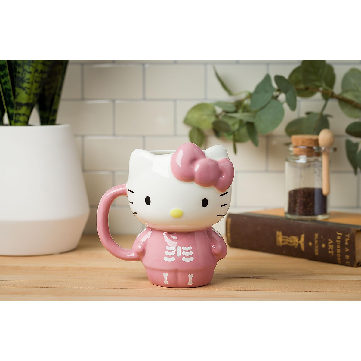 Silver Buffalo Sanrio Hello Kitty Halloween Spooky Pink Skeleton Costume Ceramic 3D Sculpted Mug, 20 Ounces