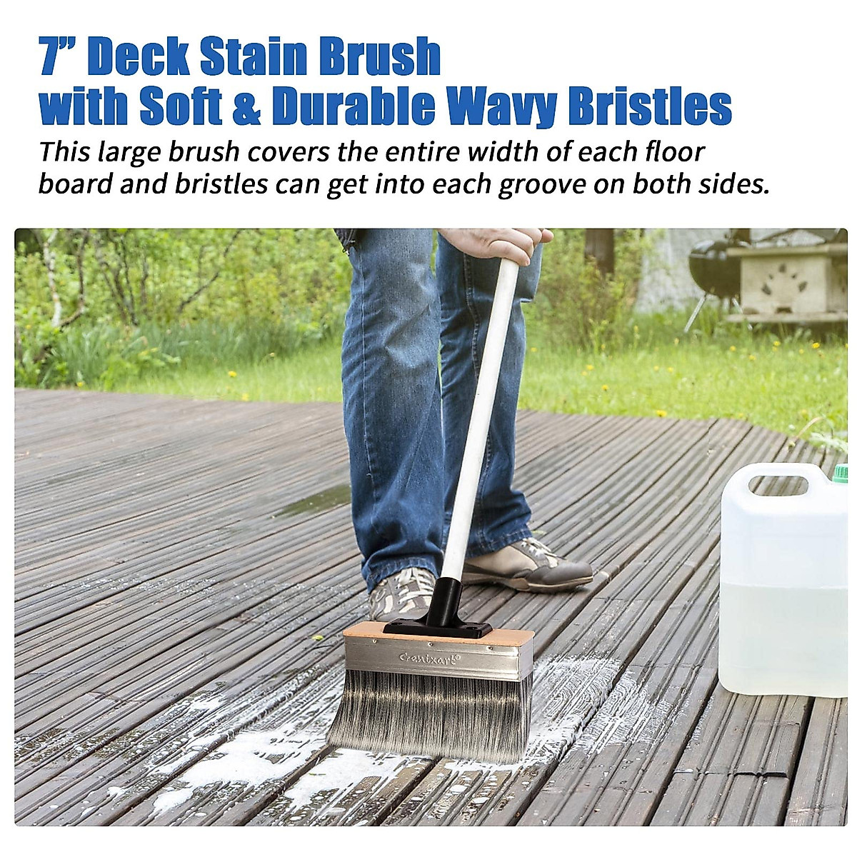 Deck Stain Brush Applicator - 7-inch Deck Paint Brushes for Applying Stains, Paints, Sealers for Brick Concrete Walls - Heavy-Duty Outdoor Deck Oil Staining Brush for Wood Fence