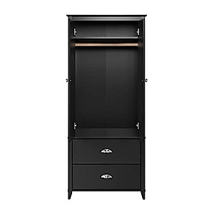 Prepac Yaletown Traditional Wardrobe Closet with Drawers and 2 Doors, Stylish 2-Door Armoire Portable Closet 21" D x 31.5" W x 72" H, Black, BABH-1205-2K
