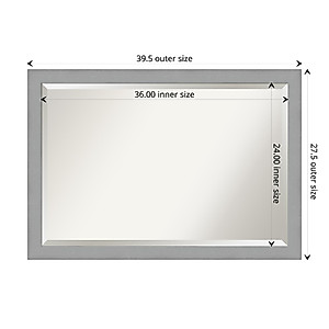Amanti Art Silver Bathroom Mirror for Over Sink, 28x40 Brushed Nickel Rectangle Vanity Mirror, Large Modern Contemporary Frame, Hangs Horizonally and Vertically, Bathroom Wall Decor, Beveled Edge