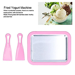 TOUISEDGI Ice Cream Maker, Ice Cream Roller Plate With 2 Spatulas, Food Grade Stainless Steel Pan Ice Cream Machine, Fried Yogurt Machine Mini Unplugged Fruit Rolled Ice Cream Maker(pink)