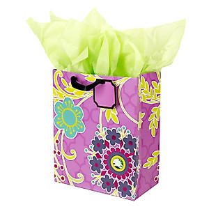 Hallmark 13" Large Gift Bag with Tissue Paper (Purple Flower with Gem) for Birthdays, Mothers Day, Bridal Showers, Baby Showers or Any Occasion