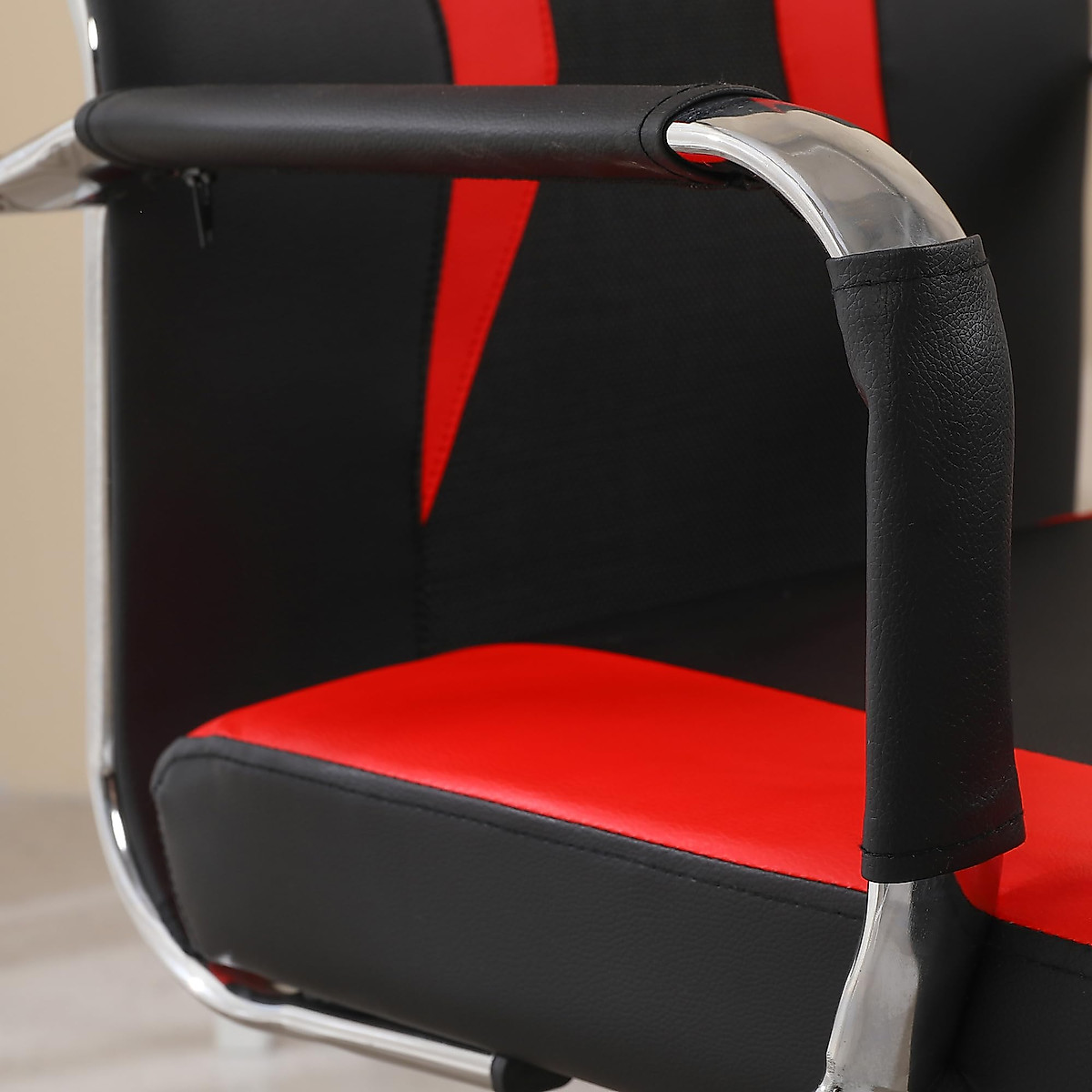 Black and Red Office Desk Chair with Wheels Arm, Leather Ergonomics Desk Chairs Computer Home Office Sturdy Chair