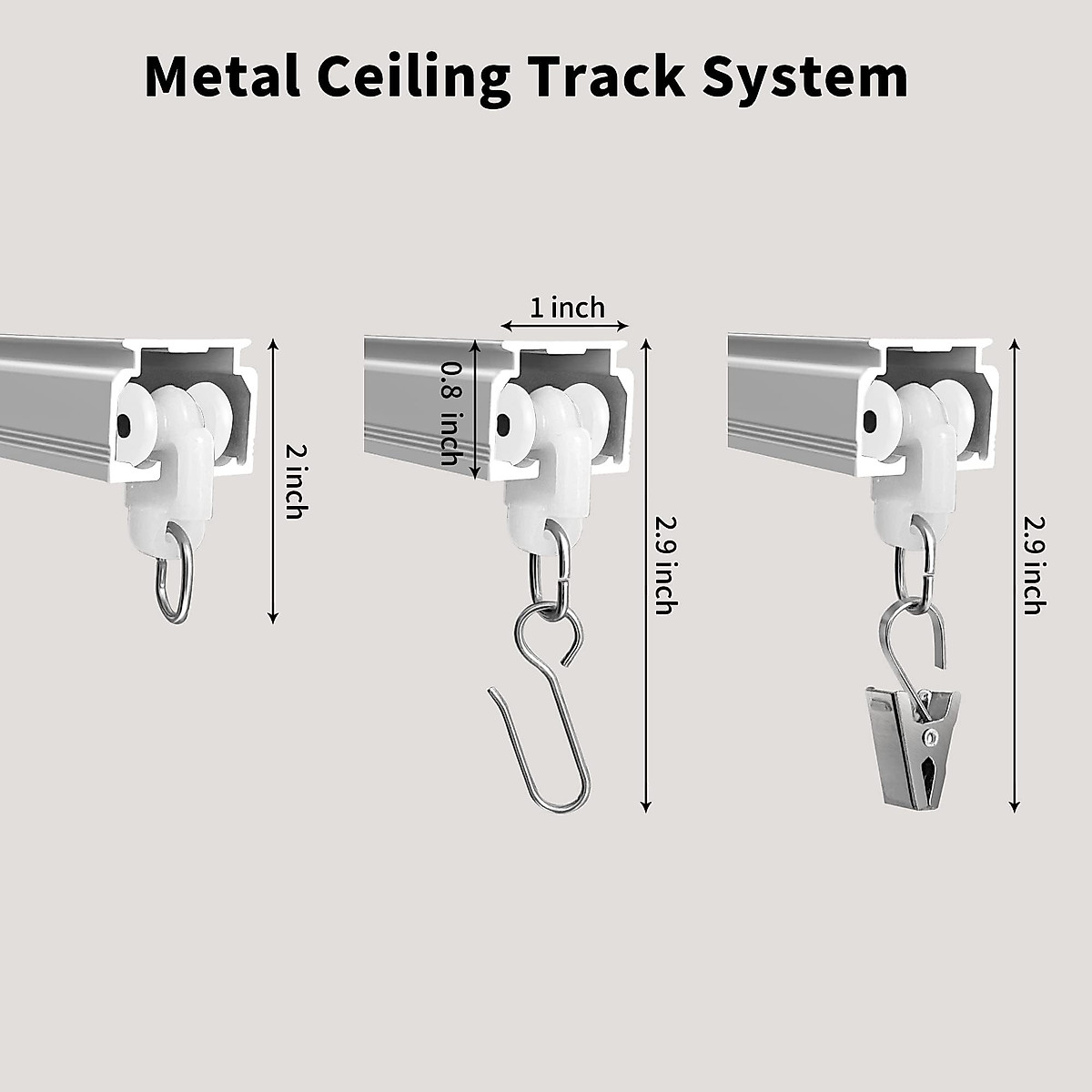 MaKefeile Ceiling Curtain Track Ceiling Mount Room Divider Curtain Rods Track Heavy Duty Curtain Rod Track RV Shower Outdoor Curtain Track Rail Clip Hook Set White 3-15ft
