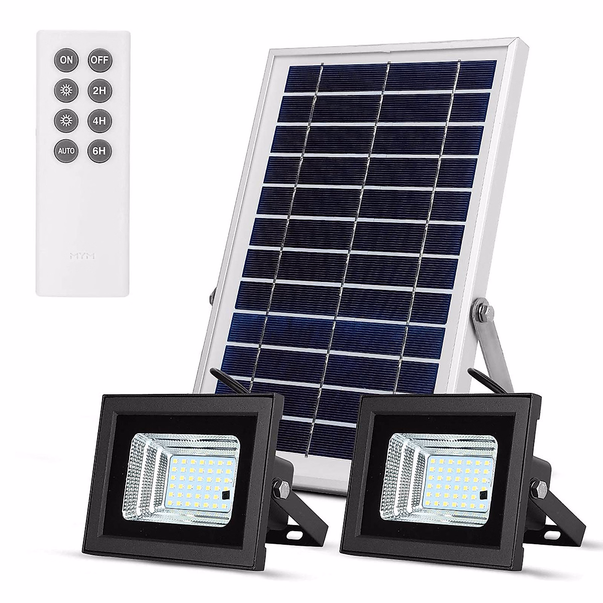 Richarm Solar Flood Lights Outdoor Remote,Dual 42 LEDs 6500K Lights Dusk to Dawn Solar Security Lights,16.4ft Separated Cables IP65 Waterproof Solar Lights for Barn,Pool,Garage