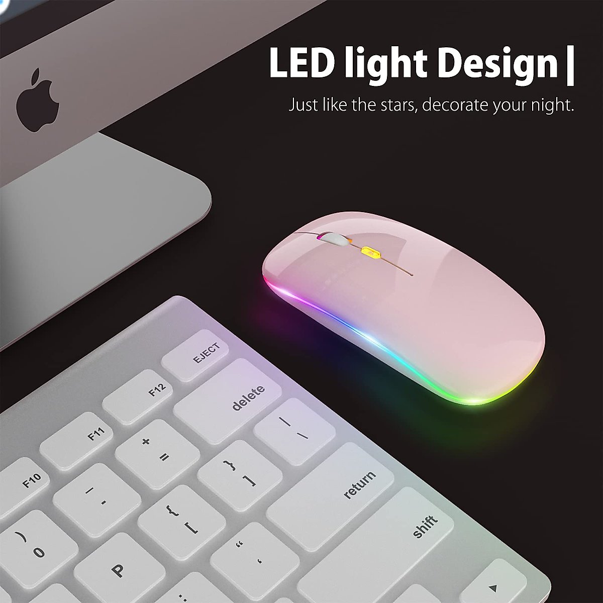 【Upgrade】 LED Wireless Mouse, Slim Silent Mouse 2.4G Portable Mobile Optical Office Mouse with USB & Type-c Receiver, 3 Adjustable DPI Levels for Notebook, PC, Laptop, Computer, MacBook (Pink)