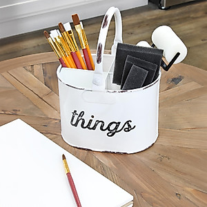 AuldHome Rustic White Enamelware Caddy, 4-Compartment Farmhouse Decor Organizer for Utensils, Pencils, and More Things