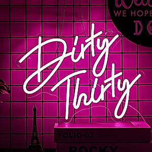 Alkkign Dirty Thirty Neon Sign 30th Birthday Party Neon Signs Dimmable Pink Letter LED Neon Lights USB Powered with Switch for Bedroom Wall Decor Bar Club Hotel Restaurant Party Wall Hanging Decoration