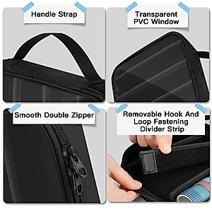 Homakover Washi Tape Organizer Carry Case with Remove Divider Strip, Tape DIY Sticker Roll Tape Holder Wrapping Ribbon Storage Bag with Handle Strap, Clear PVC Window, Black