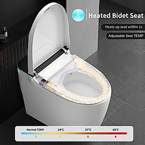 Klewo Luxury Smart Toilet with AUTO Open & Close, Smart Toilet with Bidet Built In, Off-seat AUTO Flush, Elongated One Piece Heated Toilet Seat with Bidet Warm Water, Tankless Toilet in 1.28GPF