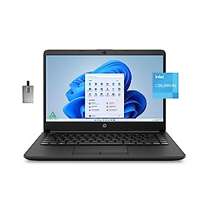 HP 2022 Stream 14" HD Laptop, Intel Celeron N4120 Processor, 4GB RAM, 64GB eMMC Storage, HD Webcam, HDMI, Wi-Fi, Bluetooth, Black, Office 365 1-Year, Windows 11 S, 32GB SnowBell USB Card