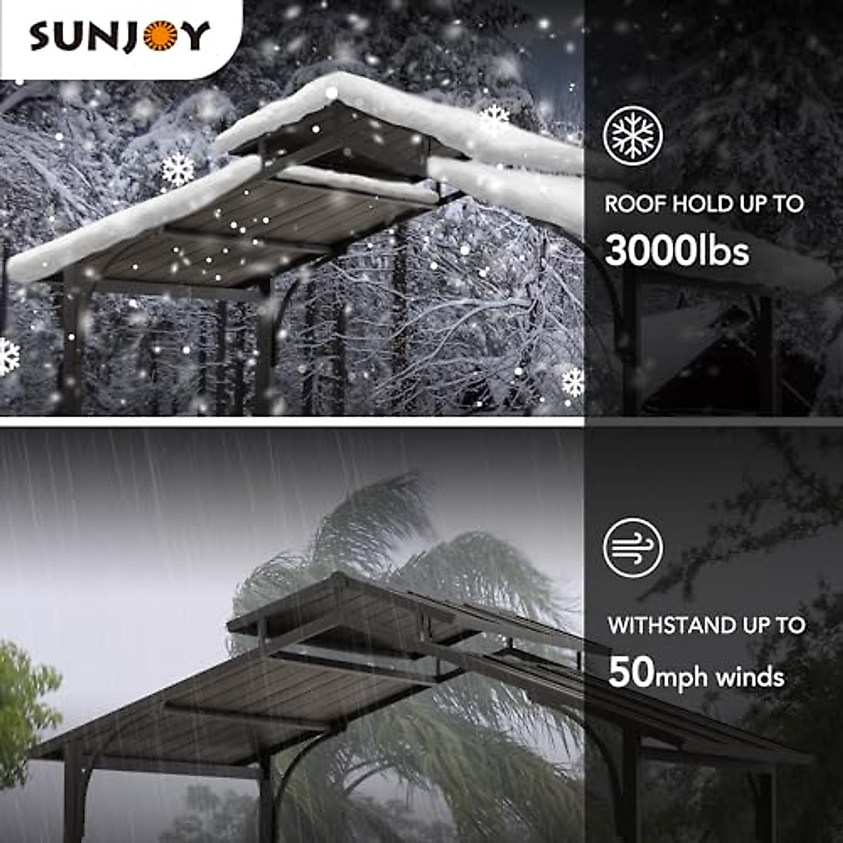 Sunjoy Grill Gazebo 5 ft. x 8 ft. Brown Steel Frame Double Tiered Hardtop Gazebo with Ceiling Hook and Shelves