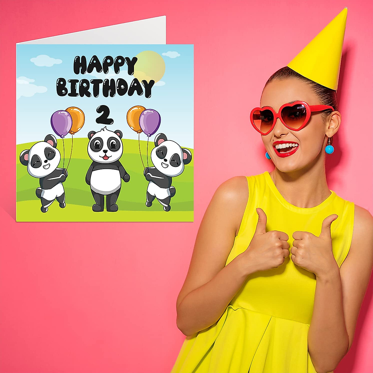 2nd Birthday Card Unisex - Panda Party - Happy Birthday Card 2 Year Old, 5.7 x 5.7 Inch Cute Greeting Card for Son Daughter Brother Sister Grandson Granddaughter Niece Nephew Cousin