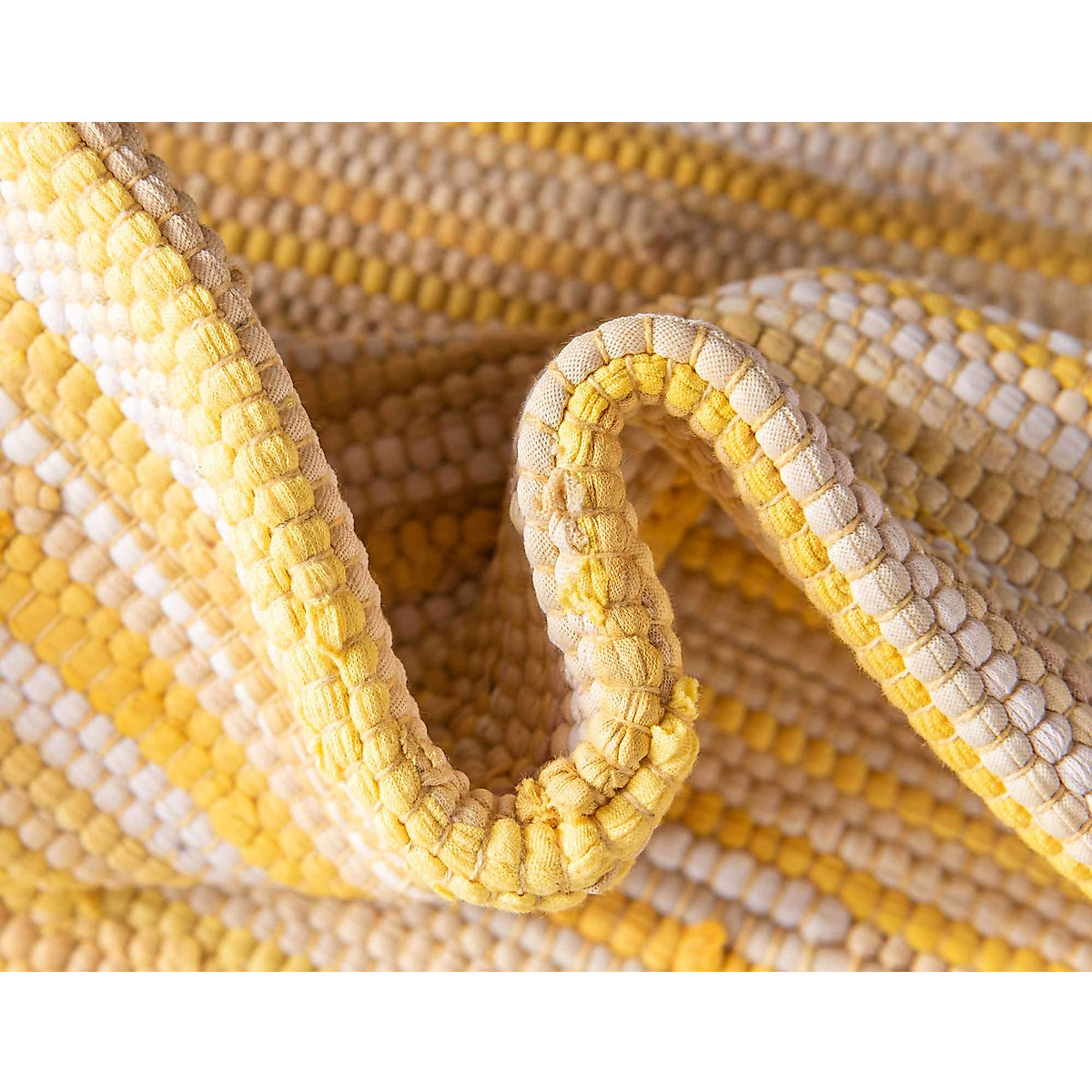 Unique Loom Chindi Cotton Collection Soft Hand Woven Natural Fiber Striped Area Rug, 9 ft x 12 ft, Yellow/Ivory