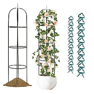 Heyfurni Metal Obelisk Trellis & Plant Clips,Garden Trellis for Climbing Plants,Plant Support for Cucumbers,Rose,Tomato,Vines,Vegetables Trellis Cage Indoor & Outdoor,40pcs Garden Clips