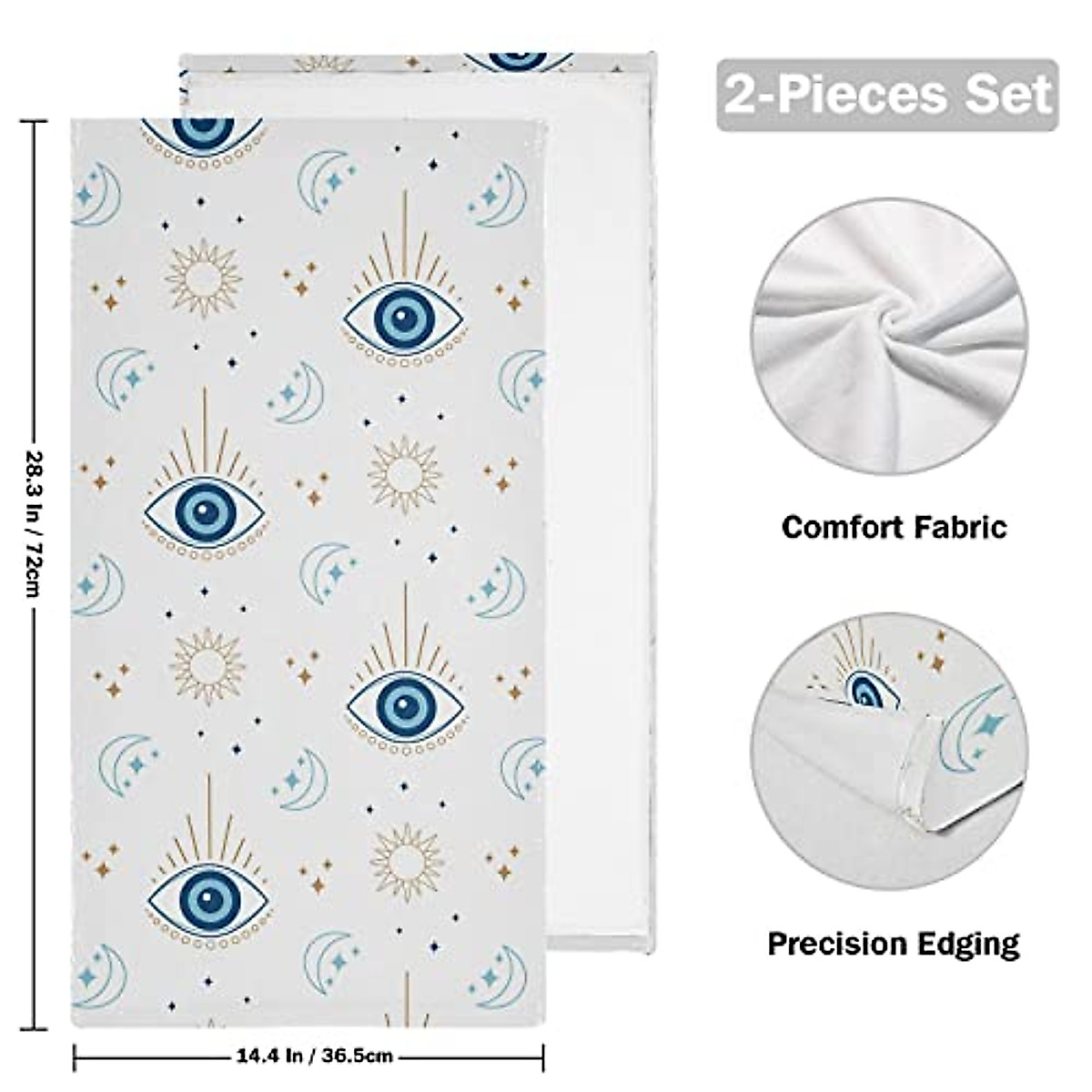 Kigai Evil Eye Hand Towels for Bathroom Set of 2, Soft Absorbent Cotton Face Washcloths for Kitchen Hotel Gym Swim Camp Beach Spa, 14 x 28 in