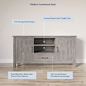 BELLEZE Modern 60 Inch Farmhouse TV Stand or Entertainment Center for TVs Up to 65 Inches, Sideboard Kitchen Buffet Storage Cabinet with Shelves and Storage - Virat (Gray Wash)