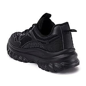 Asiman Women's Chunky Platform Sneakers Platform Lace-Up Lightweight Breathable Mesh Comfortable White Beige Black Pink Sneakers (Black,6.5)