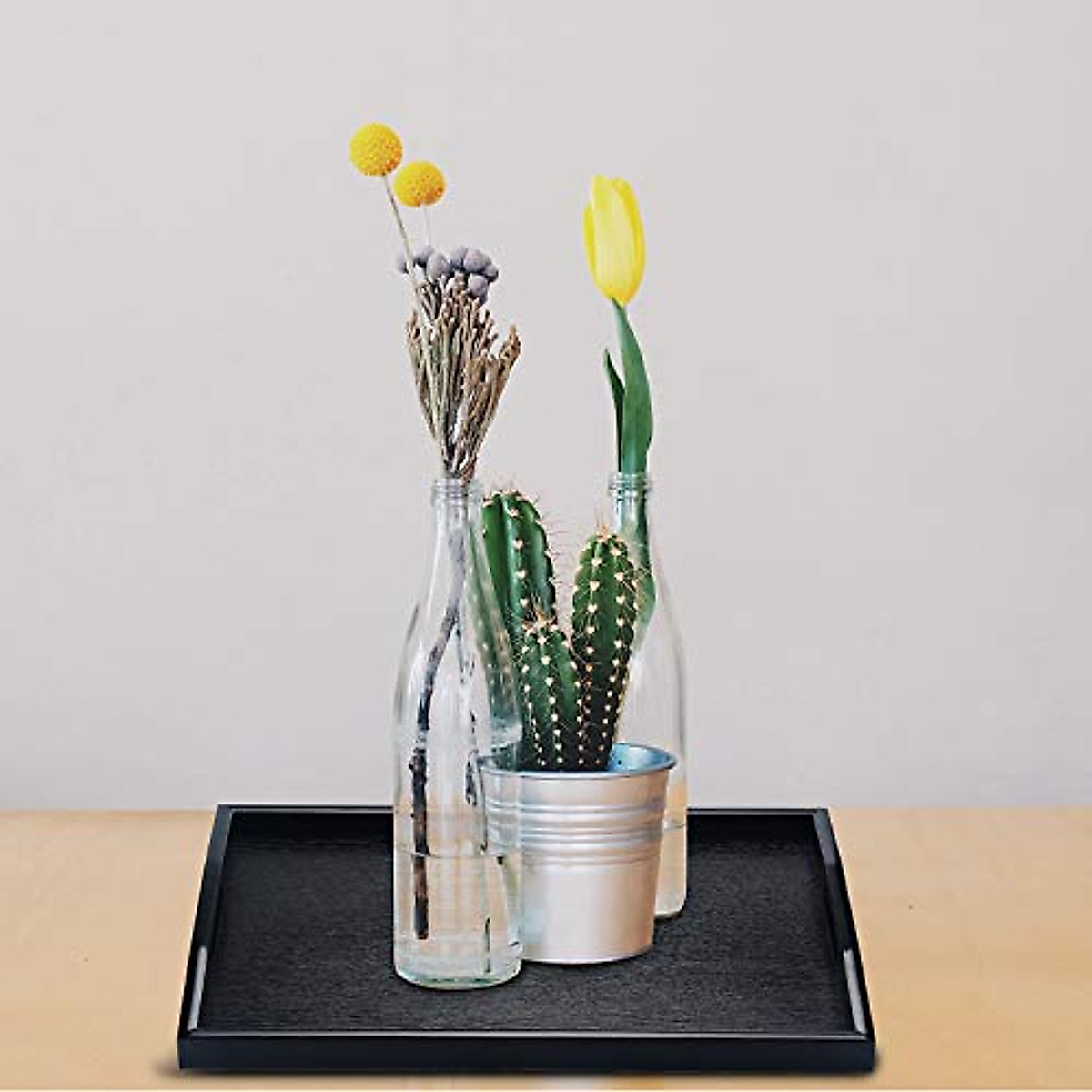 JPCRAFT Rectangle Wooden Serving Tray Breakfast Tray with Handles, Black, 15.75 by 11-Inch