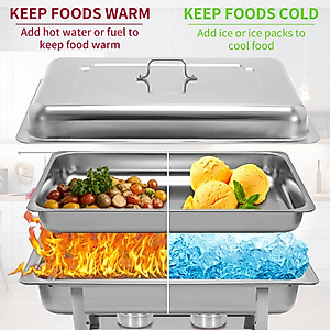 STEELUS 4 Pack Chafing Dish Set with Full Size Food Pan, Stainless Steel Chafer Food Warmer, Complete Set