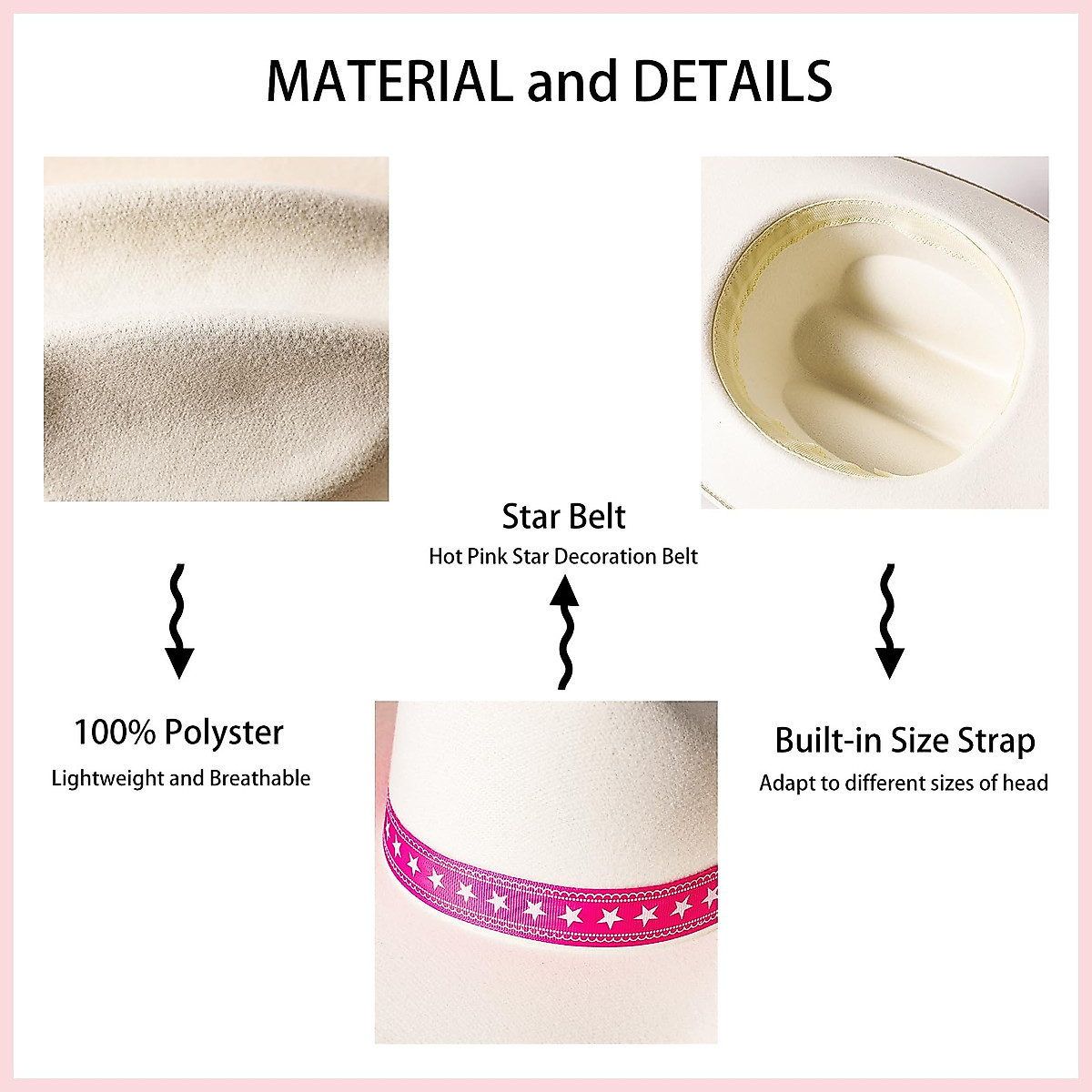 White Cowgirl Hat with Bandana,70s 80s Cowgirl Costume, Felt Cowboy Hats for Women Men Halloween Bachelorette Party (Hat-Star)