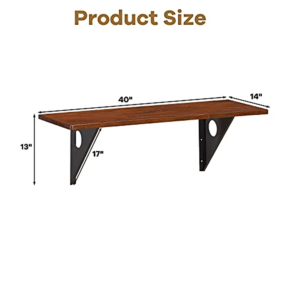 Tangkula 40" x 14" Wall-Mounted Table Desk, Floating Desk Wall Desk, Rubber Wood Wall Table w/Sturdy Steel Bracket, Spacious Tabletop, Multifunctional Table for Home, Kitchen, Office (Brown)