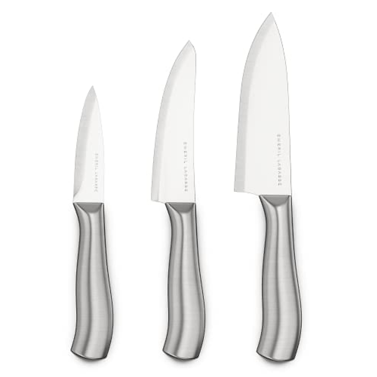 Emeril Lagasse 3-Piece Stainless Steel Kitchen Knife Set (Hollow Handles) - 8” Chef, 5.5” Prep, & 3.5” Paring Knives - Slice Fruits & Meats Effortlessly