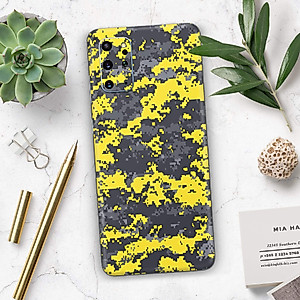 DesignSkinz Bright Yellow and Gray Digital Camouflage Protective Vinyl Decal Wrap Skin Cover Compatible with The Samsung Galaxy S20 (Screen Trim & Back Glass Skin)