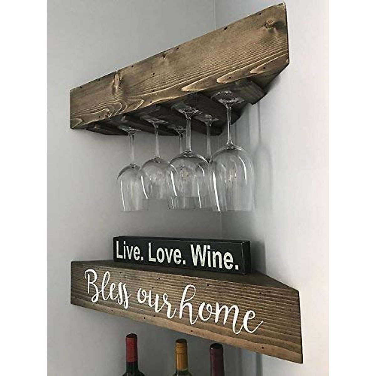 1 Wine Rack, 2 Corner Floating Shelves Set