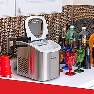 Deco Compact Countertop Ice Maker, 26LBs in 24HRs, 9 Bullet Ice Cubes Ready in 6 Minutes, Lightweight and Portable with Handle, Ice Basket, and Ice Scoop, Stainless Steel