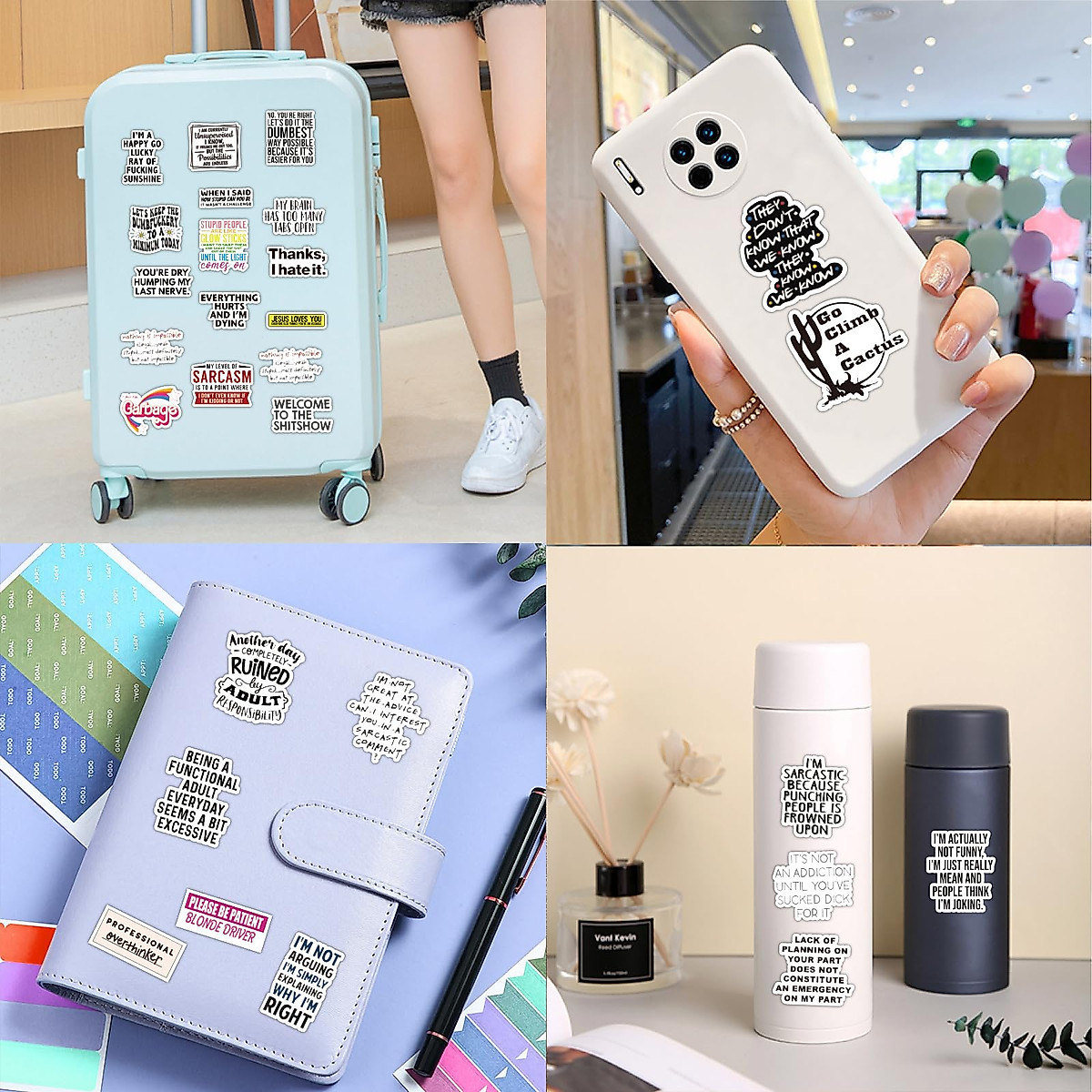 SEMYEIYO 60 PCS Sarcastic Stickers,Funny Stickers for Adults,Snarky, Humorous Quotes Stickers for Water Bottle,Laptop,Phone,Hard Hat,Bumper,Gifts for Adult