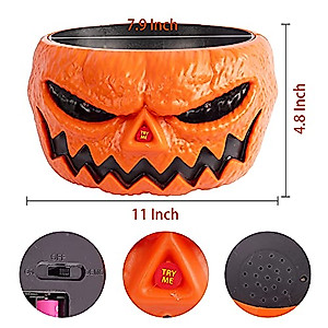 FUNPENY Halloween Candy Bowl, Animated Pumpkin Candy Holder, Lighted Red Eyes and Sound Candy Dish with Motion Activated for Trick-or-Treaters Party