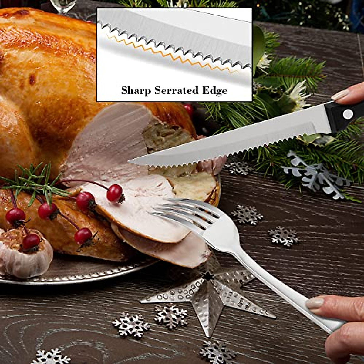 48-Piece Silverware Set with Steak Knife for 8, E-far Stainless Steel Flatware Cutlery Set for Home Kitchen Restaurant, Modern Square Tableware Eating Utensils Set, Mirror Finish, Dishwasher Safe