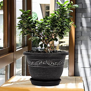 QCQHDU Plant Pots, 3 Packs 12 inch Planters with Drainage Hole Saucer, Plastic Flower Pots for Indoor Plants Retro Decorative for Outdoor Garden Container Sets(Silver-12 inch)