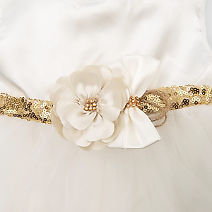 Newborn Baby Girl Lace Dress Set, 4 Pieces Outfit for Special Occasions (US, Age, 0 Months, White, Gold Belt)