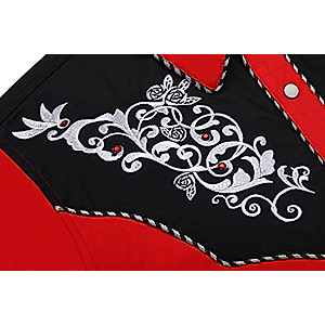 JoZorro Men's Long Sleeve Pearl Snap Shirt Cowboy Cut Western Embroidered Casual Button Down Shirt