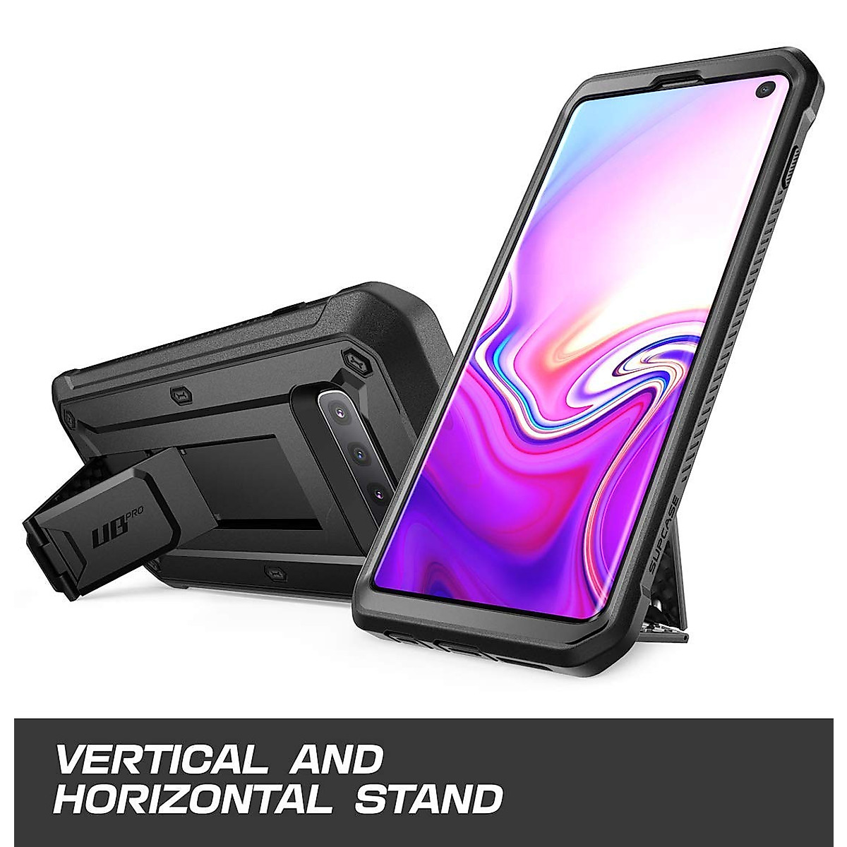 SUPCASE for Samsung Galaxy S10 Case with Satnd (Unicorn Beetle Pro), [Built-in Belt Clip] Heavy Duty Shockproof Rugged Protective Phone Case Without Built-in Screen Protector for Galaxy S10, Black