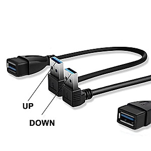 SuperSpeed USB 3.0 Male to Female Extension Data Cable Up and Down Angle 2PCS by Oxsubor(20CM,8IN)