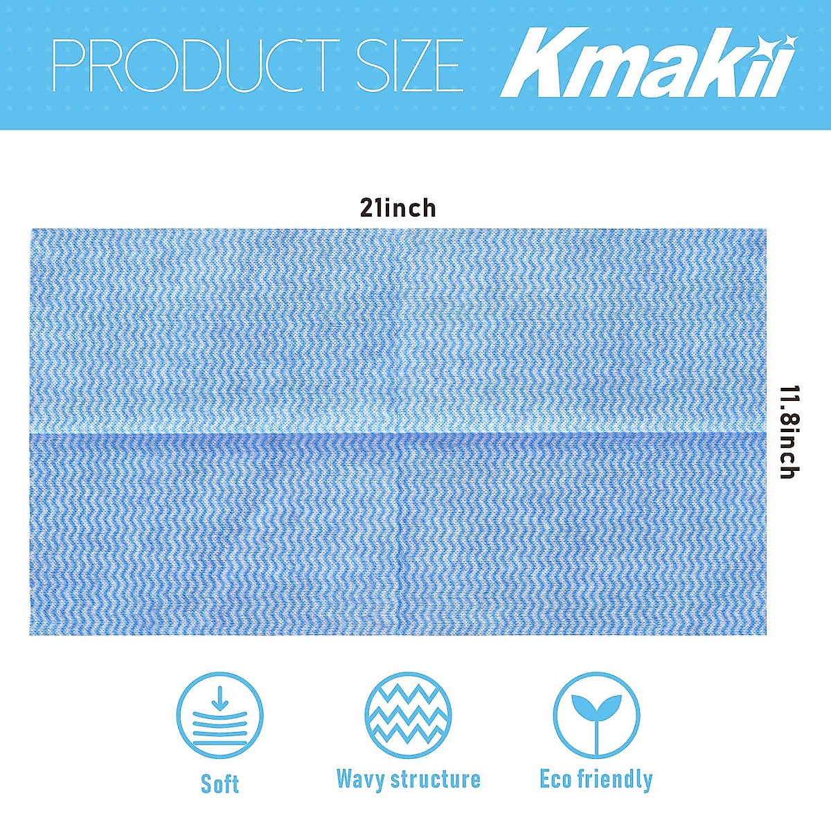 KMAKII Handi Wipe Reusable Cloths - Multi-Purpose Disposable Dish Cloths and Towels, Ultra Absorbent, Fast-Dry, Durable Cleaning Wipes for Kitchen and Home, Blue, 11.8 x 21 inches, Pack of 80